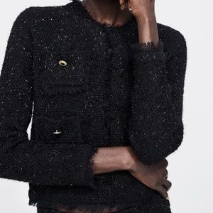 Zara | Jackets & Coats | Zara Black Metallic Thread Jacket | Poshmark